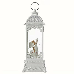 DANVON 12” White Angel with The Pearl Snow Globe Lantern Lighted Box Night Light Battery Or USB Operated Led Lighted Water Glittering Music Playing for Home Decoration