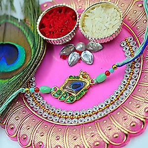 TRIYASHH Peacock Design Rakhi for Brothers Handmade Rakhi for Raksha Bandhan Colorful Beads/Stone Rakhi (D22)