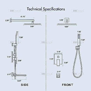 Eridanus Shower System with Tub Spout, Rough-in Valve Included, Shower Trim Kit Complete Set, 3-Function Rainfall Faucet Combo Sets, 10-inch Shower Head with Handheld and Tub Filler, Black Matte