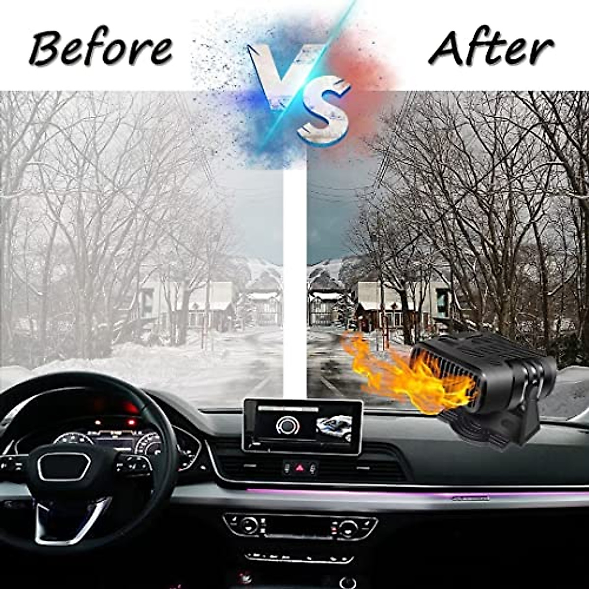 12V Car Heater, 150W Electionic Auto Defrost Defogger, 2 in 1 Portable Heating/Cooling Fan for Truck, 3-Outlet, Plug Into Cigarette Lighter, 360 Degree Rotary-2022 Upgraded