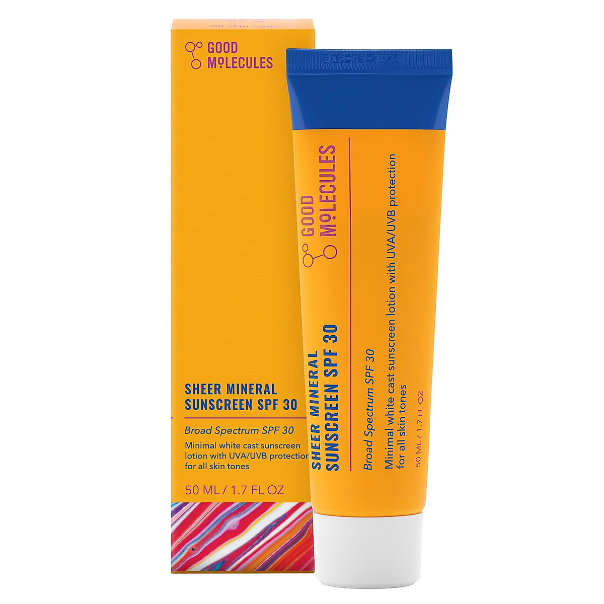 Good Molecules Sheer Mineral Sunscreen SPF 30 Minimal Whitecast Zinc Oxide Sunscreen with Hyaluronic Acid, Reef-Safe, UVA/UVB Protection - Skincare for Face