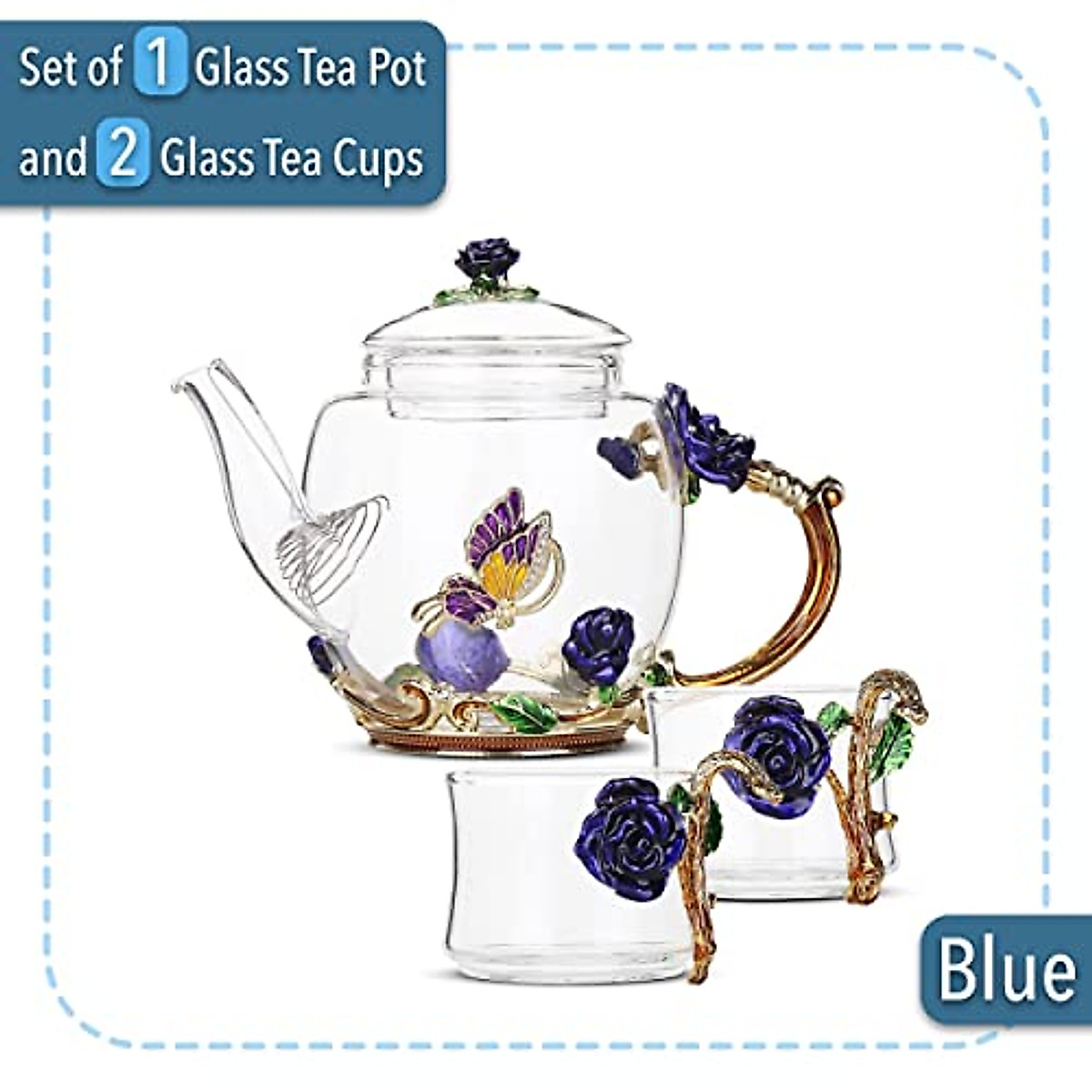 BTaT- Small Glass Tea Set, 2 Fancy Cups, Tea Pot Glass, Tea Kettle Set, Tea Pot, Glass Teapot, Tea Set for Adults, Glass Tea Kettle, Glass Tea Cup, Pretty Tea Cup, Teapot, Mother's Day Gift