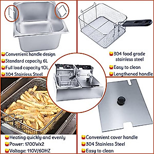 Commercial Deep Fryer with Basket, 3400W 12.7QT/12L Electric Deep Fryers for Restaurant or Home Use, Detachable Large Capacity Stainless Steel Countertop Electric Oil Fryer with Temperature Control