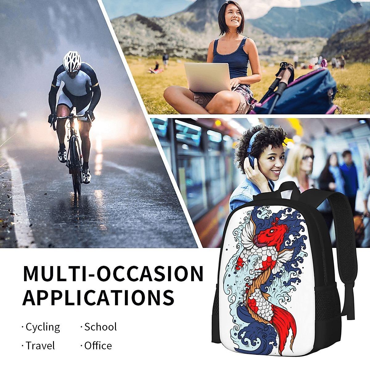 Backpack for Teens Adults,Pug Dog Print Puppy Funny Quote Durable Travel Backpacks College Bookbags Business Computer Bags for Campus Work Hiking Camping Commuting Shopping Sport