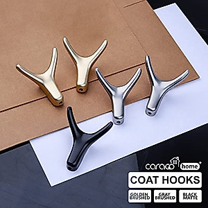 CARAGO Coat Hooks, Towel Hooks for Bathroom,3 Packs Metal Heavy Duty Wall Hooks, Suitable for Cloakroom, Living Room, Kitchen, Bathroom, for Hanging Clothes, Hats, Bags, Towels (Gray Brushed)