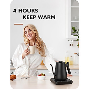 Gooseneck Electric Kettle Temperature Control Large LCD Screen Quick Boiling Pour Over Kettle for Coffee & Tea Anti-dry Protection, Stainless Steel Inner Water Boiler, 4H Warm Function