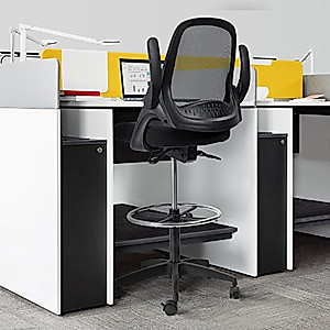 Devoko Drafting Chair Tall Office Chair with Flip-up Armrests Executive Computer Standing Desk Chair with Lockable Wheels and Adjustable Footrest Ring (Black)