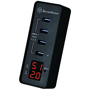Silverstone SST-EP03 v2.0 - 4-Port USB 3.0 Data Hub, Display, OVP, OCP, Aluminum, multinational Charging Adapter
