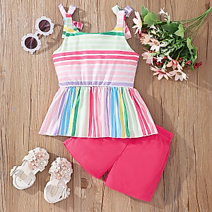 zarmfly Toddler Girls Summer Short Set Outfit Rainbow Sleeveless Tank Tops and Shorts 2PC Clothing Set 5t