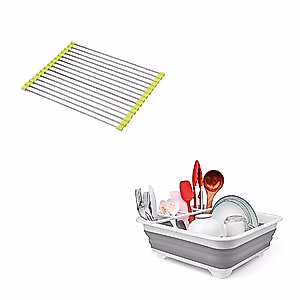 Seropy Roll Up Dish Drying Rack Over The Sink Drying Rack for Kitchen Counter, Rolling Dish Rack Over Sink Mat and Collapsible Dish Drying Rack Portable Dish Drainers for Kitchen Counter