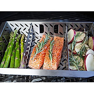 Proud Grill UltraVersatile Stainless Steel Grill Basket - Large BBQ Grill Basket for Grilling Vegetables, has a detachable handle and movable dividers. Perfect Grill Accessory for grilling veggies, fish and meat on outdoor grill.
