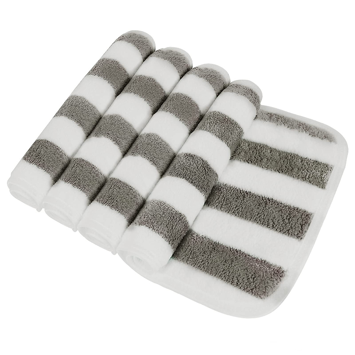 SUNLAND Microfiber Face Makeup Remover Cloths Reusable Facial Cleaning Towel Ultra Soft Washcloths 8inchx16inch，Grey Stripes 4 Pack