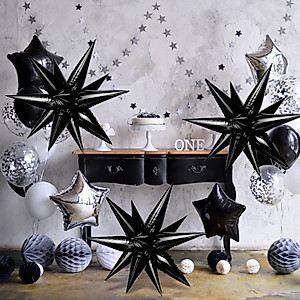Black Star Balloons, 36 PCS Large 26 Inch Black Explosion Star Foil Balloons, Black Starburst Foil Balloons, Star Balloons for Birthday, Wedding, Graduation Decorations, Photo Booth