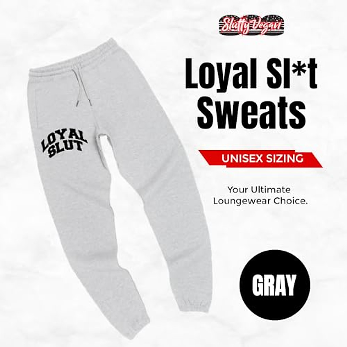 Slutty Vegan Loyal Slut Sweatpants, Lightweight Unisex Joggers with Pocket, Fleece Sweatpants High Waisted Joggers Pants, (US, Alpha, Large, Regular, Regular) Grey