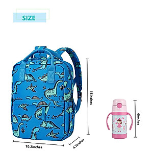 Cute Preschool Backpack Toddler School Book Bag for Girls Boys Kids Kindergarten Nursery Travel Bag with Chest Strap(15inch, Blue Dinosaur)