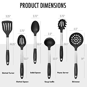 Daily Kitchen Utensils Set Silicone and Stainless Steel - Heat Resistant Cooking Utensils for Non Stick Cookware - Silicone Utensils Cooking Utensil Set - Kitchen Tools and Gadgets - 6-Piece Tool Set