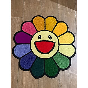 Lotus Atelier 30 in. Cartoon Sunflower Rug for Room | Smiley Face Maximalist Rugs for Bedroom | Hypebeast Rug | Preppy Decor