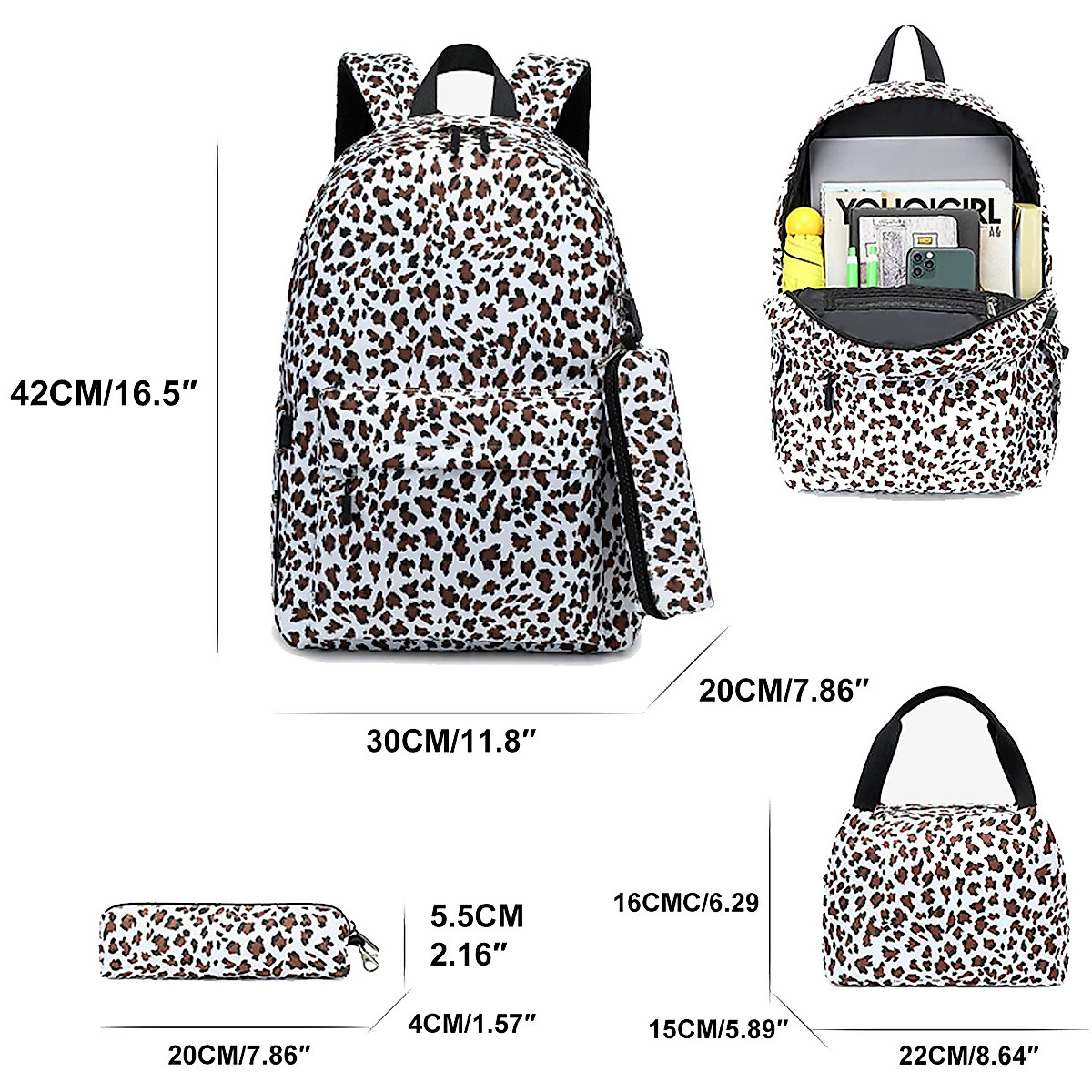 Teen Girls Backpack School Book Bag Set with Lunch Box and Pencil Case for ladies and women… Brown