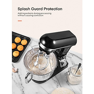 Stand Mixer Fohere, with Double Dough Hook, Wire Whip & Beater, 6+ P Speed Tilt-Head Food Mixer, Pouring Shield for Home Cooking, Dishwasher Safe Stainless Steel Bowl with Handle (Black)