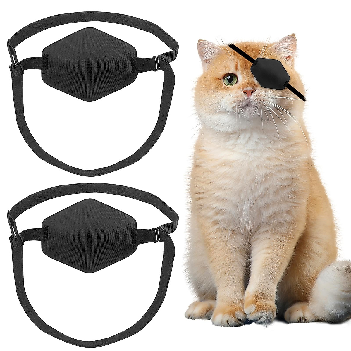 YeeBeny Cat Eye Patch, Eye Patch for Cats After Surgery Wounds, Adjustable Cats Eye Cover for Cat Eye Shield for Small Cats Pack of 2