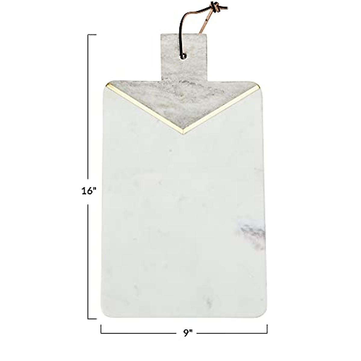 Boho 2-Tone Marble Charcuterie or Cutting Board with Brass Inlay and Leather Tie, Gray and White