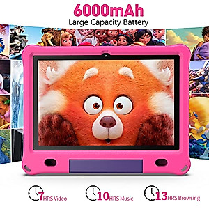 VOLENTEX Kids Tablet 10 inch Android 12, Tablet PC with 3GB RAM 64GB ROM, Parental Control, Educational, 10.1'' IPS HD Display, Dual Camera, 6000mAh, WiFi, with EVA Kid-Proof Case(Pink)