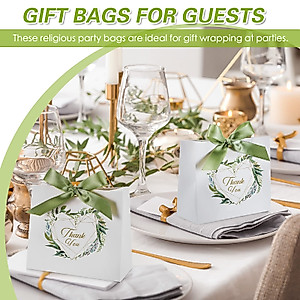 Teling 50 Pack Small Thank You Gift Bags 4.5 x 1.8 x 3.9 In Mini Thank You Favor Bags Bulk Small Paper Bags with Bow Ribbon Thank You Gift Wrap Bags for Birthday Baby Shower Wedding Party, Green