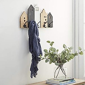 Deco 79 Wood 5 Hangers Wall Hook, 22" x 3" x 12", Multi Colored