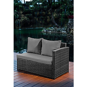 Nestl Outdoor Dining Set - 7 Piece Wicker Patio Set with Outdoor Dining Table, Outdoor Sectional Sofa and 3 Ottomans, Outdoor Patio Furniture, Patio Sectional, Patio Table and Chairs Set (Grey/Grey)