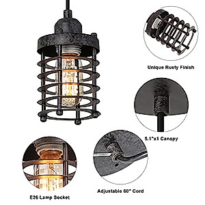 LNC Rustic Pendant Lighting for Kitchen Island, Retro Vintage Pendant Light Fixture with Metal Cage Shade, Mini Hanging Pendant Lights Adjustable for Kitchen Sink, Dining Room, Bedroom, Foyer, 3.9”D