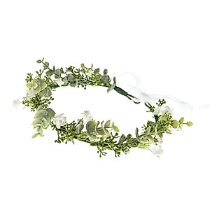 DreamLily White Baby‘s Breath Flower Crown Eucalyptus Crown Bride Bridesmaid Headpiece Boho Hair Wreath DFS18 (eucalyptus white)