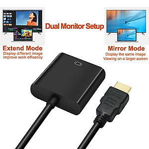 DTECH HDMI to VGA Adapter Cable for Computer Monitor PC TV 1080P HD Video (Male HDMI Input to VGA Output Female Connector)