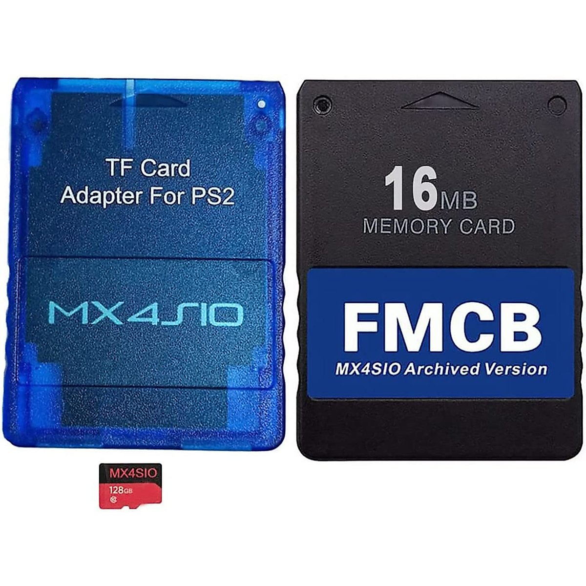 RGEEK PS2 MX4ISO TF Card Adapter with 128G TF and PS2 FMCB MX4ISO Archived Version Card for PS2 All Fat and Slim Consoles, PS2 Memory Card