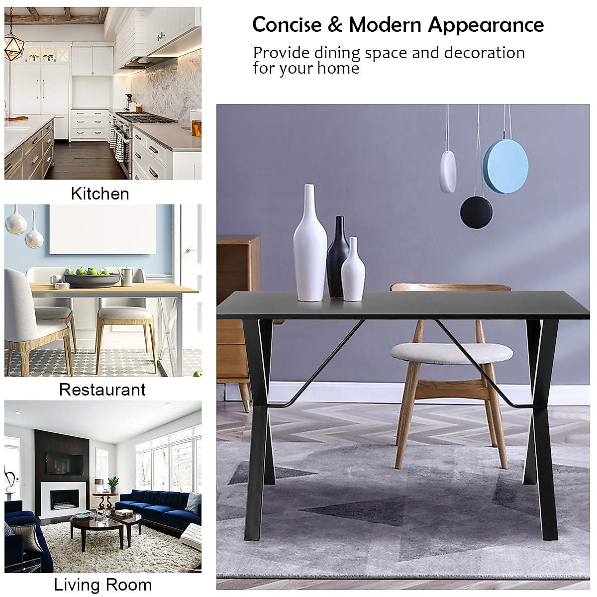 Tangkula 47.5 Inches Computer Desk, Modern Versatile Writing Desk with Bamboo Wood Top & X-Shape Metal Frame, Computer Workstation Study Writing Table Home Office Desk (Black)