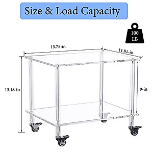 HMYHUM Acrylic Printer Stand - 2-Tier Under Desk Printer Table with Wheels - Multifunctional Rolling Cart for Office & Home, Clear