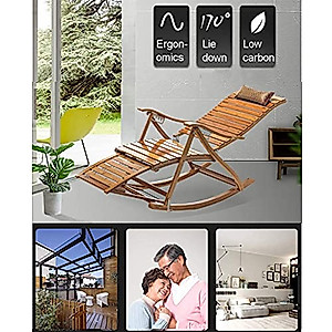 Lounge Chair, Zero Chair,Lounge Chairs, Recliner Outdoor Chair Bamboo Rocking Chair with Footrest, Armrest and Soft Cushion, Lounge Chair Used in Gardens, Swimming Pools Lawns (Color : Red, Size : W