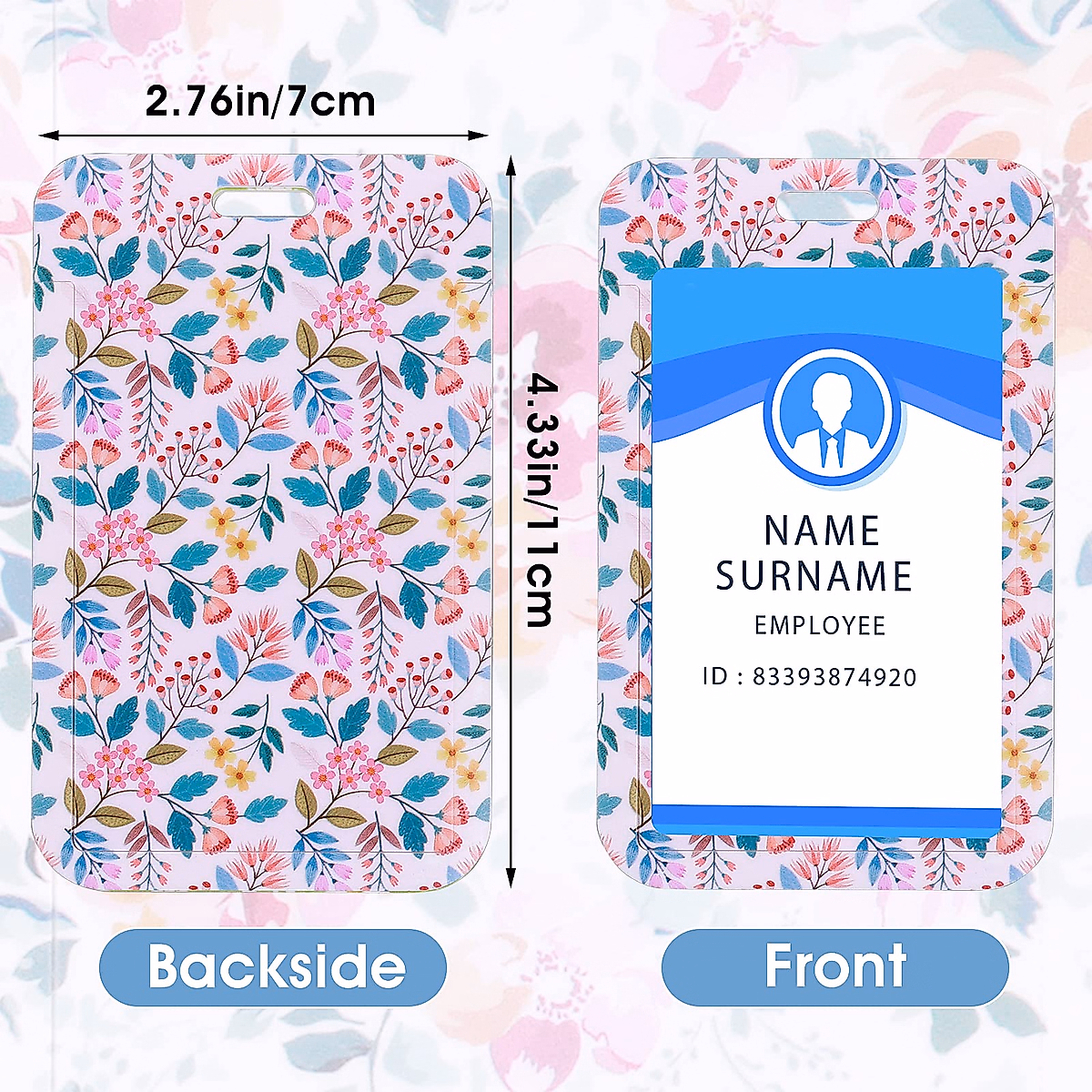 cobee Hard Plastic ID Badge Holder, 4PCS ID Credit Card Holder Heavy Duty Badge Holder Vertical Card Protector Colorful Card Case for Women Work Nurse Teacher (flowers)