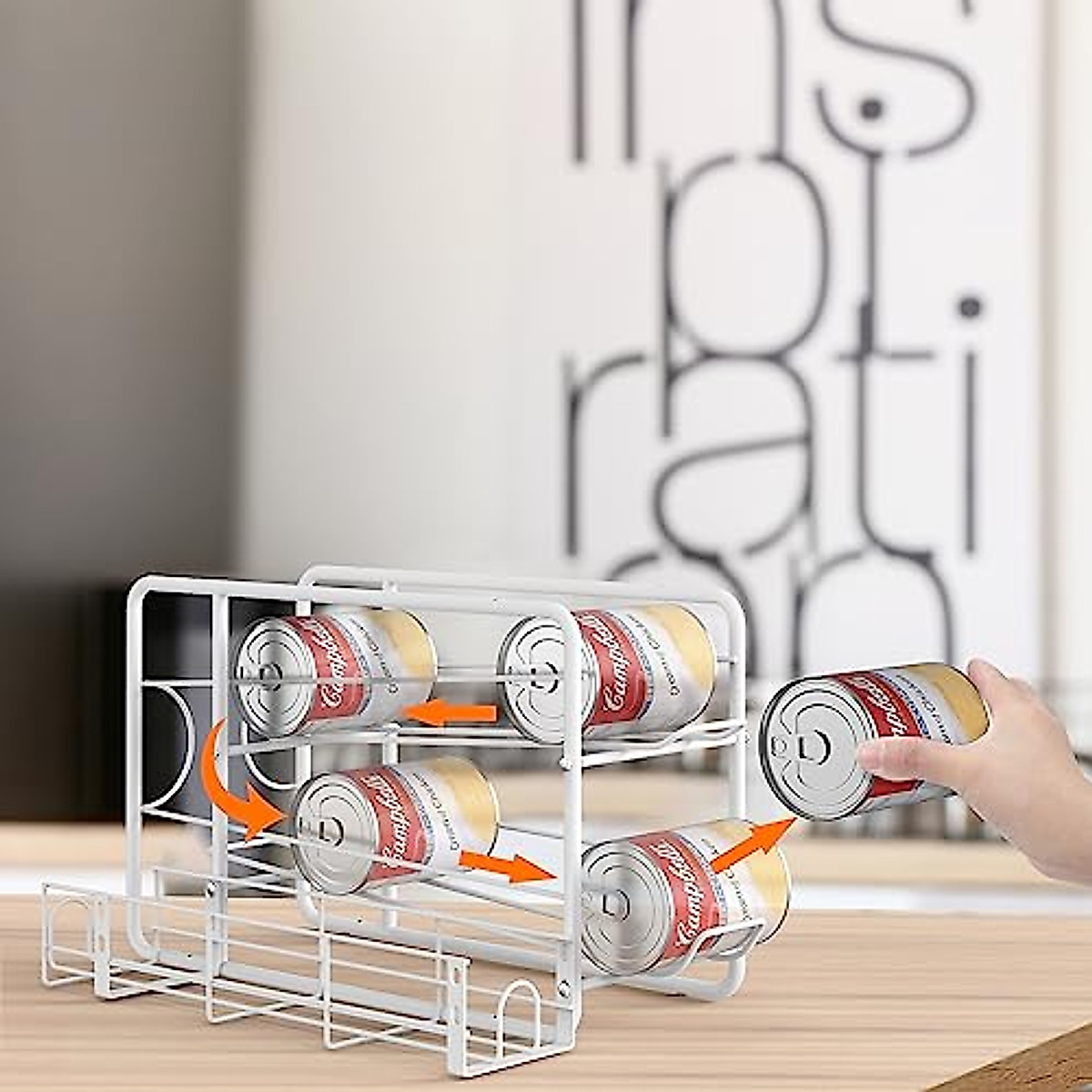 2 Pack - MOOACE Can Dispenser with Side Rack, Stackable Can Storage Organizer Holder for Canned food Kitchen Cabinet Pantry Countertop, White
