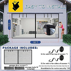 Garage Door Screen for 2 Car 16x7FT, Retractable Magnetic Garage Screen Doors for 2 Car Garage Fiberglass Mesh Heavy Duty 5.2LB Hands Free Screen Door