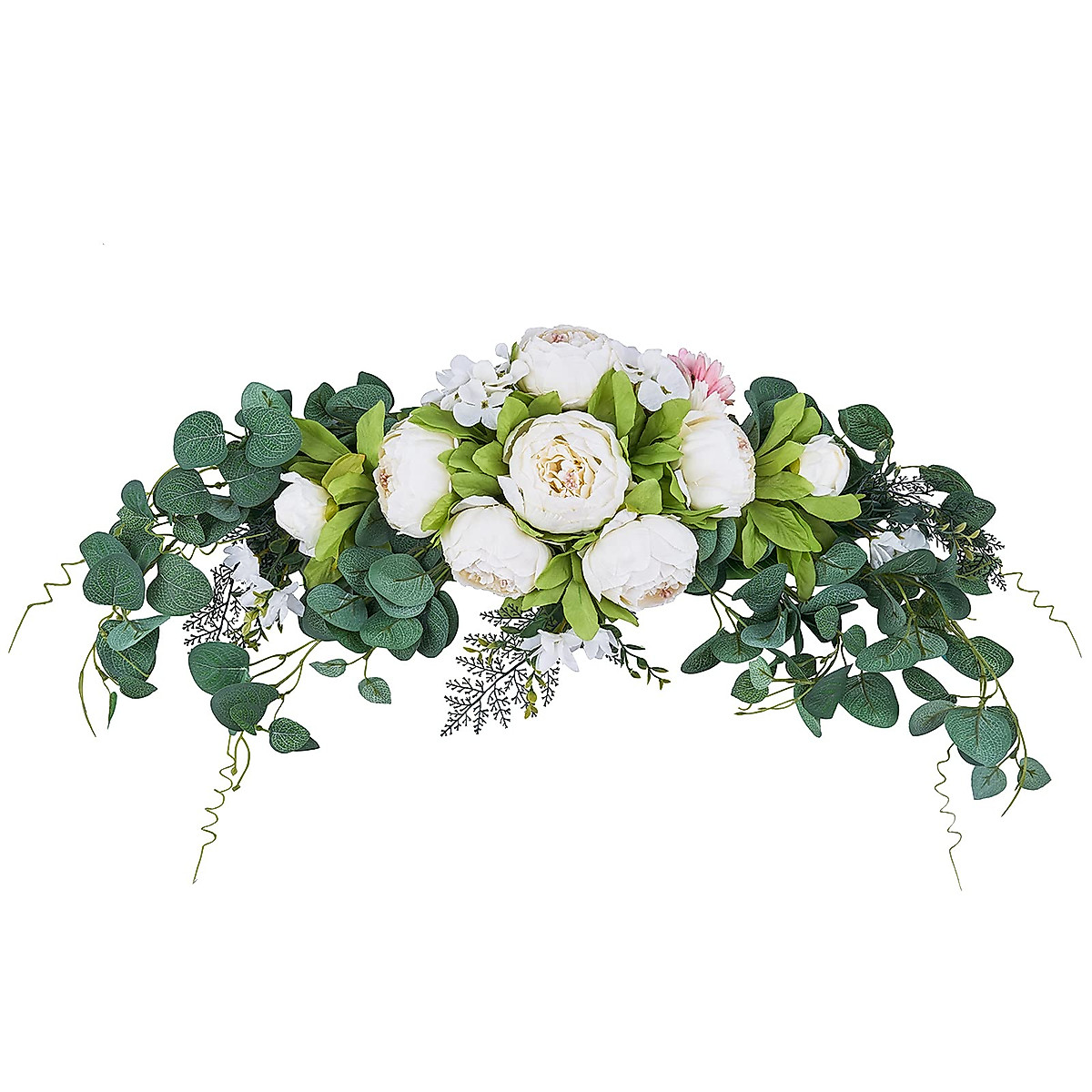 WJYIKEE Artificial Flower Swag 30 Inch Rose Peony Swag Arch Wreath Centerpiece for Wedding Ceremony Sign Home Room Garden Lintel Floral Decoration (Champagne)