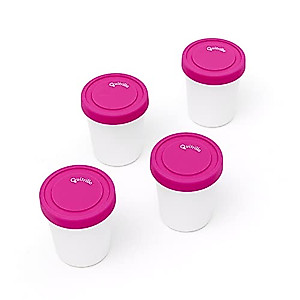 Quitrillo - Premium Mini Tub Ice Cream Storage Containers, 6 oz.each-Set of 4, Freezer, Pantry Storage. Silicone Lid, Reusable. Snack Containers, BPA free, Stickers to Label INCLUDED!