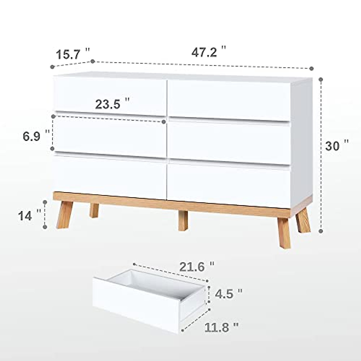 YIGOBUY 6 Drawer Double Dresser Chest of Drawers Large Storage Cabinet for Bedroom, Living Room, Hallway (White)