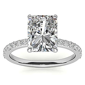 10K Solid White Gold Handmade Engagement Ring 2 CT Radiant Cut Moissanite Diamond Solitaire Wedding/Bridal Ring for Womens/Her Propose Ring Set (10.5)
