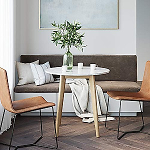 Nathan James Amalia Round Bistro Dining Table with Legs in Tan Wood Finish and Faux White Carrara Marble Top, Light Brown