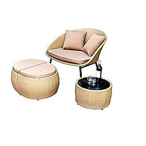 QUUL Outdoor Rattan Chair Three Piece Combination Home Balcony Leisure Sofa Rattan Chair