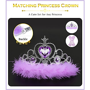 Princess Dress Up Accessories Princess Gloves, BIBUTY 7pcs Dress Up Set for Toddler Girls with Princess Crown, Wand, Gloves, Necklace, Earrings, Bracelet and Ring, Costume Toys for 3-6 yr Little Girls