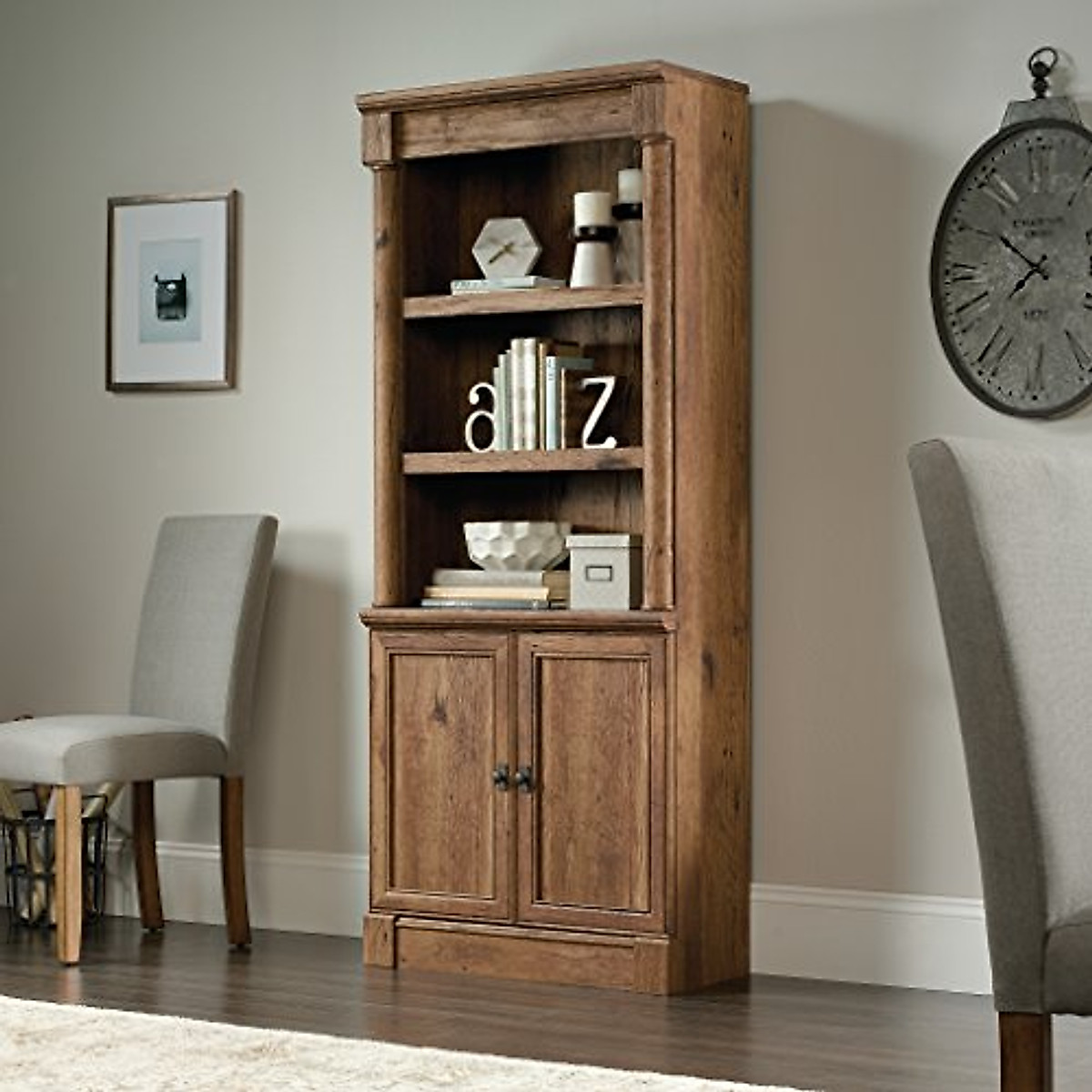 Sauder Palladia Library with Doors, Vintage Oak finish