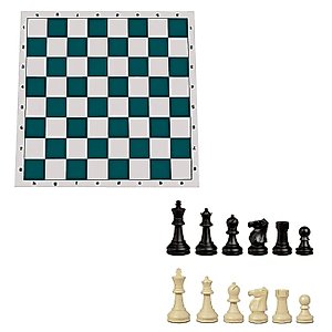 WE Games Tournament Roll Up Chess Board + Bobby Fischer Ultimate Tournament Staunton Chess Pieces