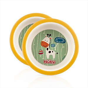 Nuby 2 Piece Bamboo Printed Bowl, Colors May Vary