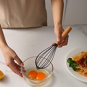 Kitchen Silicone Cooking Utensils Set with Wooden Handle. 446°F Heat Resistant, BPA free, Dishwasher Safe Non-Stick Silicone Kitchen Gadgets Cookware Set(12pcs Set) (Black)